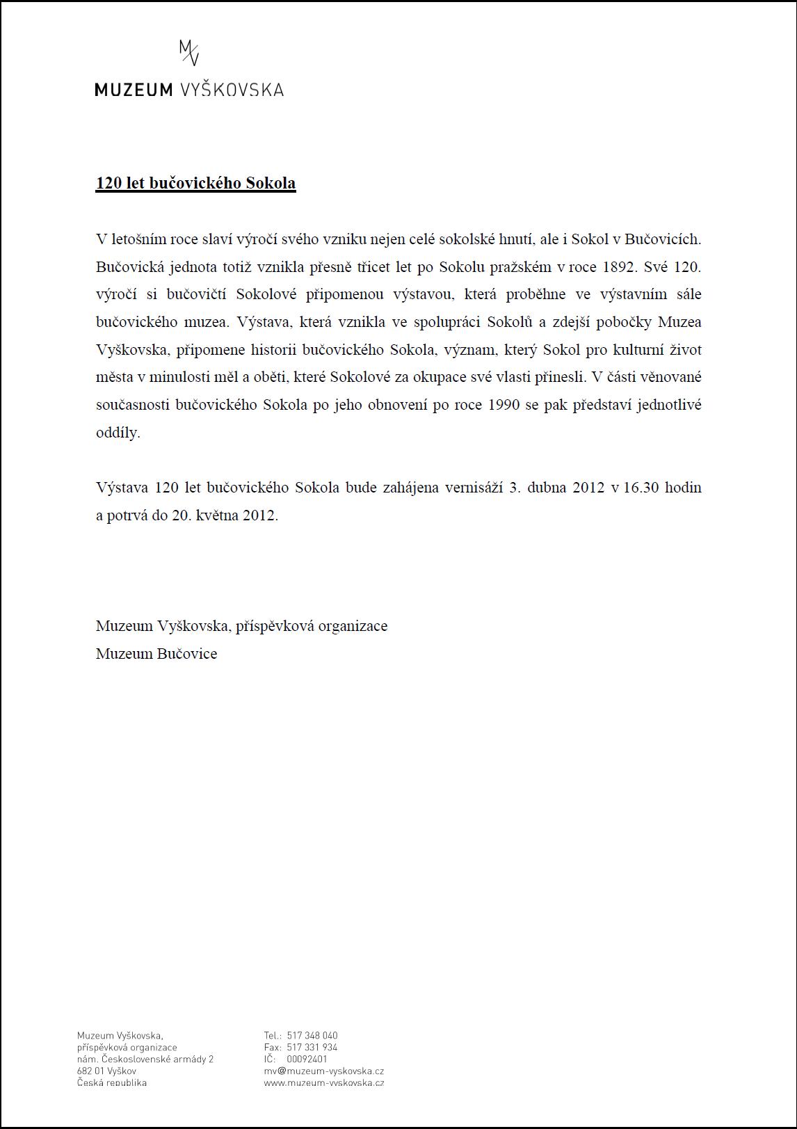 tisková zpráva Sokol - Muzeum Vyškovska - Muzeum Vyškovska